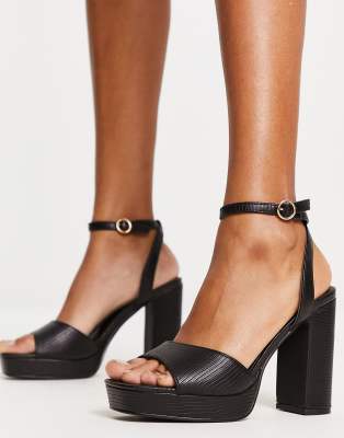 New Look - Sandalen met hak, plateauzool en croc textuur in zwart | ASOS