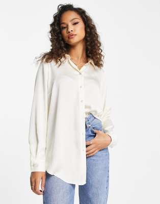 New Look satin shirt in off-white | ASOS
