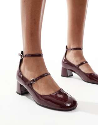 New Look - Scarpe Mary Jane con tacco bordeaux e cinturino alla caviglia | ASOS