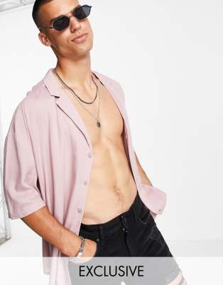 New Look short sleeve deep revere shirt in pink | ASOS