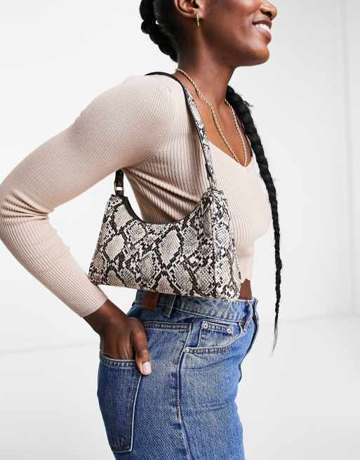 Monki Ebbis Faux Snake Shoulder Bag In Green