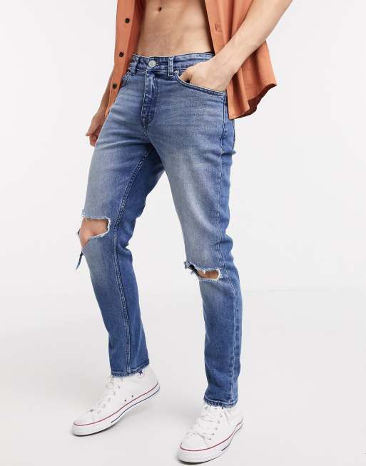New Look skinny ripped knee jeans in blue | ASOS