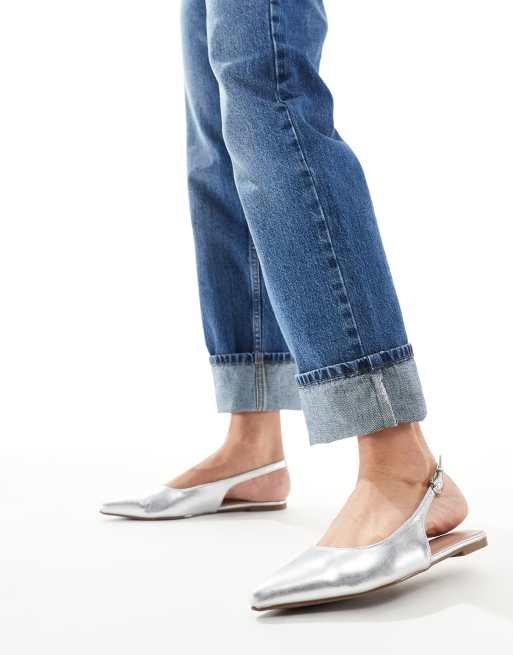 New Look slingback ballet flats in silver | ASOS