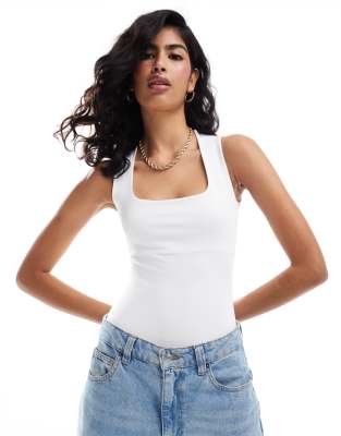 New Look slinky square neck body in white | ASOS