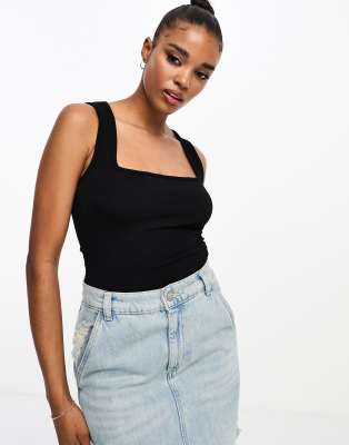 New Look square neck body in black | ASOS