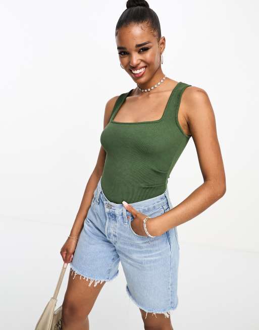 New Look square neck body in khaki | ASOS