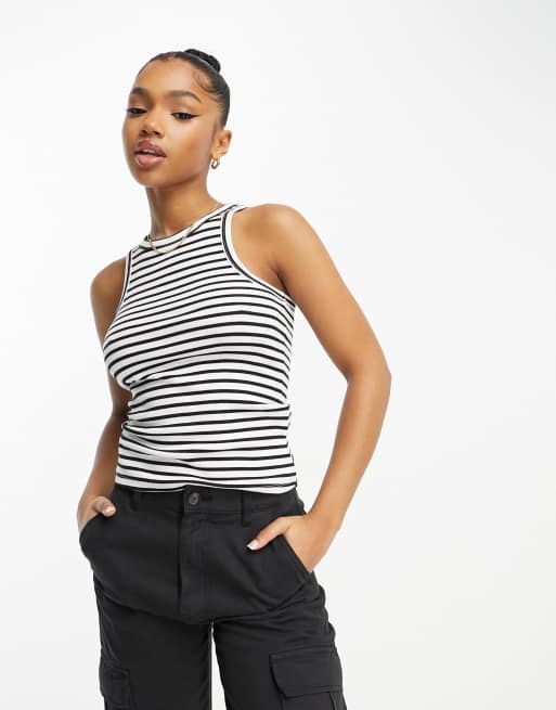 New Look striped racer vest in black | ASOS
