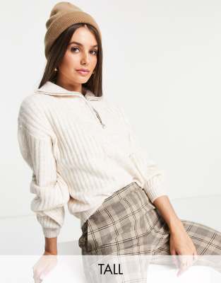 New Look Tall cable half zip jumper in white | ASOS