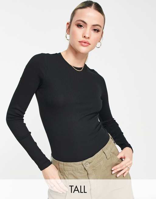 New Look Tall ribbed crew neck bodysuit in black | ASOS
