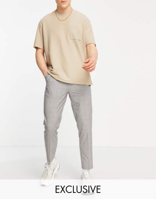 New Look tapered smart pants in brown check | ASOS