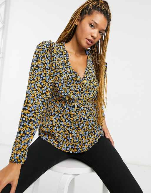 New Look Tea Blouse In Black Disty Print Asos