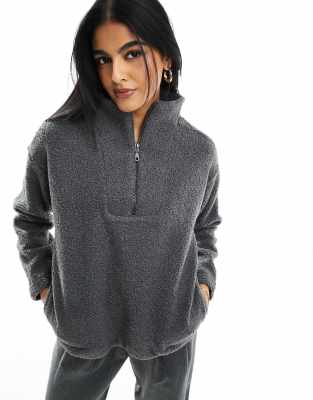 New Look teddy 1/4 zip jumper in grey | ASOS