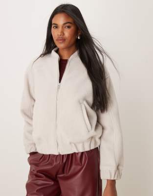 New Look textured oversized bomber jacket in cream | ASOS