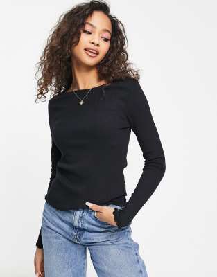 New Look - Top manches longues à bords festonnés - Noir | ASOS