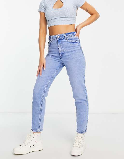 New Look waist enhance mom jeans in blue | ASOS