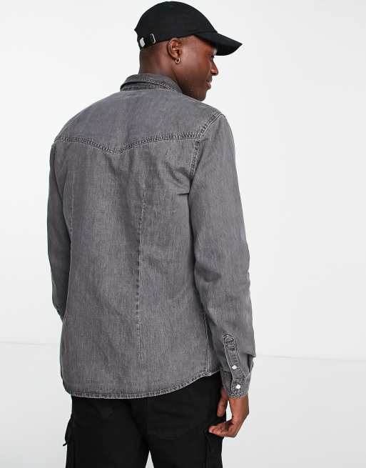 New Look western denim shirt in washed black | ASOS