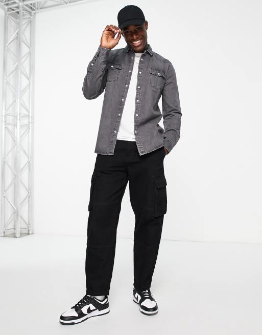 New Look western denim shirt in washed black | ASOS