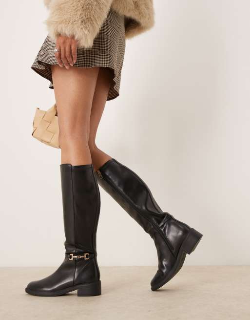 New Look Wide Fit riding knee boot with hardware in black ASOS