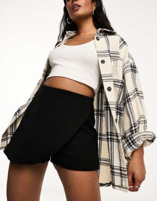 New Look wrapover mini skort in black | ASOS
