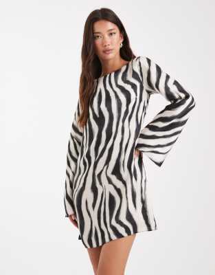 New Look zebra print satin mini dress in black | ASOS