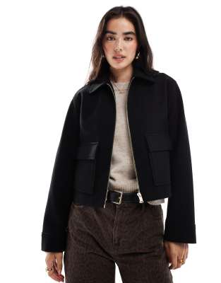 New Look zip through jacket in black | ASOS