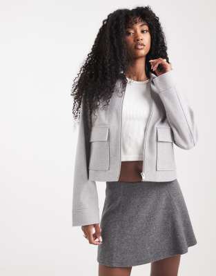 New Look zip through jacket in grey | ASOS