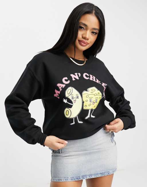 New Love Club mac n' cheese graphic sweatshirt in black | ASOS