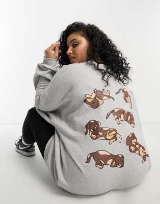 New Love Club Plus – Sweatshirt in Grau mit grafischem Hunde-Print | ASOS