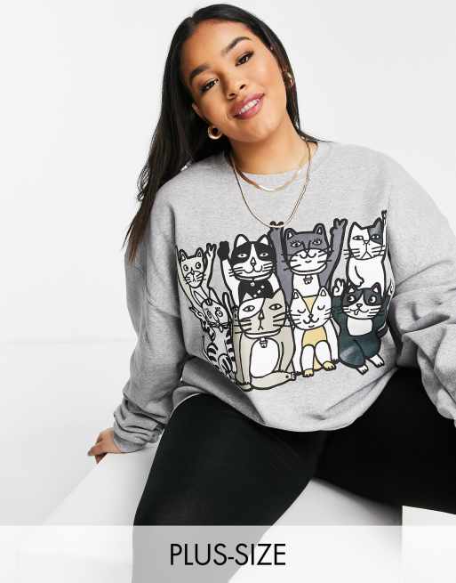 New Love Club Plus– Sweatshirt mit Katzen-Grafikprint | ASOS