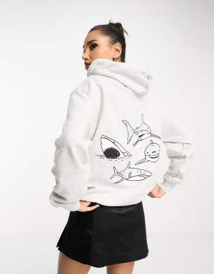 New Love Club shark hoodie in ash grey | ASOS