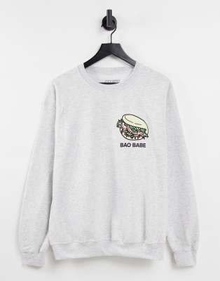 New Love Club – Sweatshirt in Grau mit Bao-Grafikprint | ASOS