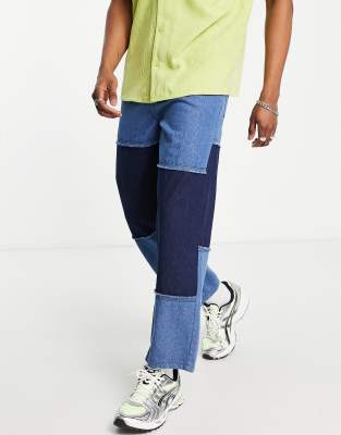 Night Addict dad fit cut and sew jeans in mid blue | ASOS