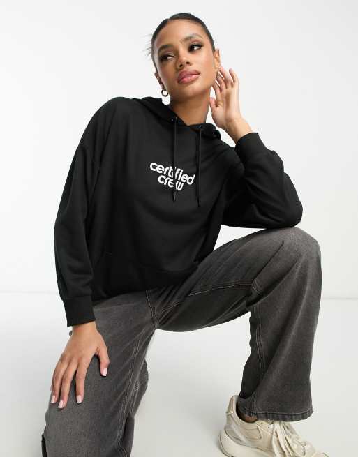 Night Addict oversized hoodie with certified crew print in black | ASOS
