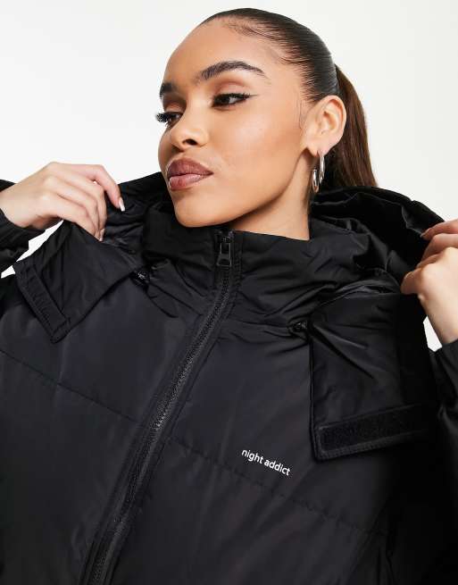 Night Addict oversized puffer jacket with hood in black | ASOS
