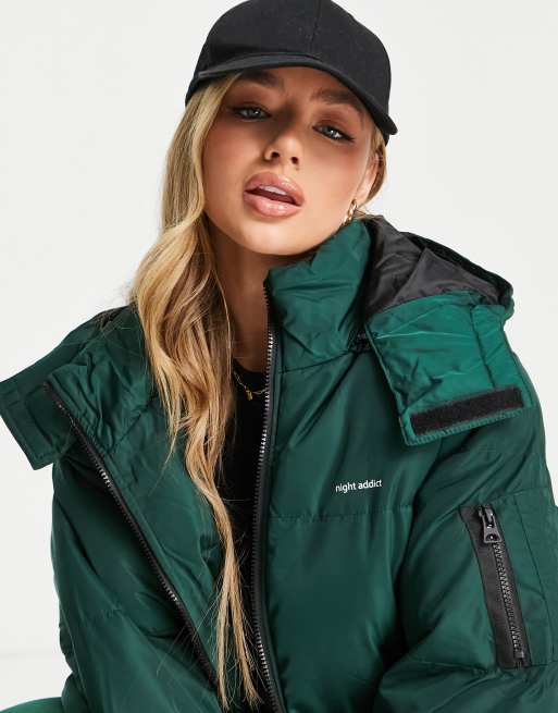 Night Addict oversized puffer jacket with hood in green | ASOS