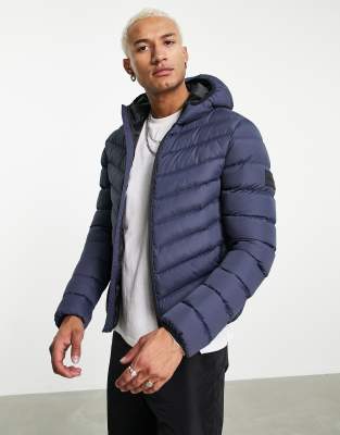 Night Addict padded hooded jacket in navy | ASOS