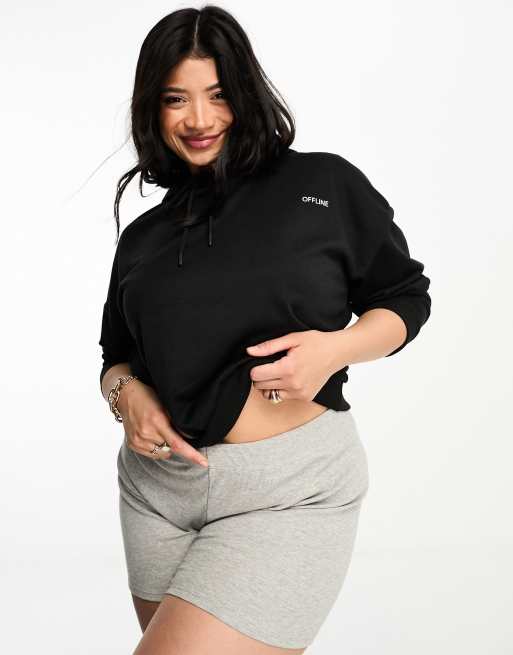Night Addict Plus cropped hoodie with offline print in black | ASOS