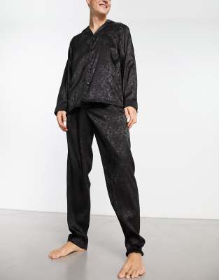 Night floral jacquard pyjamas in black | ASOS