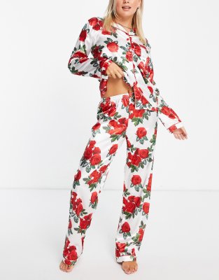 Night satin rose print pyjama set | ASOS