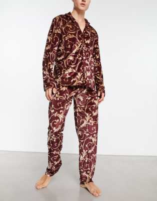 Night velvet baroque pyjamas in burgundy | ASOS