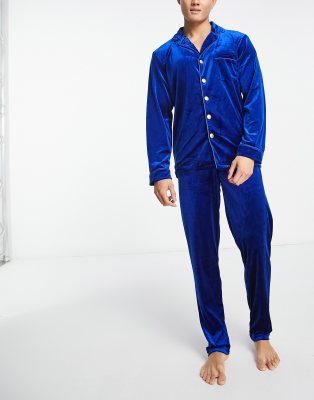 Night velvet dinner suit pyjamas in navy | ASOS