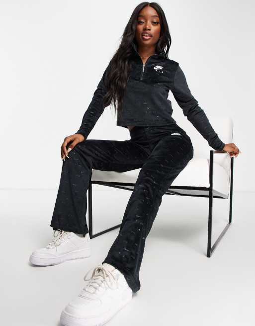 Nike Air All Over Logo Quarter-zip Velour Long Sleeve Top