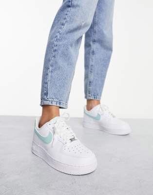 Nike Air Force 1 '07 trainers in white and jade ice blue | ASOS