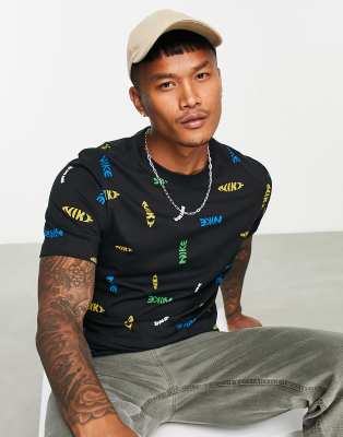 Nike all-over logo print t-shirt in black | ASOS