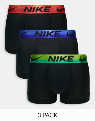 Nike Dri-Fit 3 pack microfibre trunks in black with gradient waistband ...