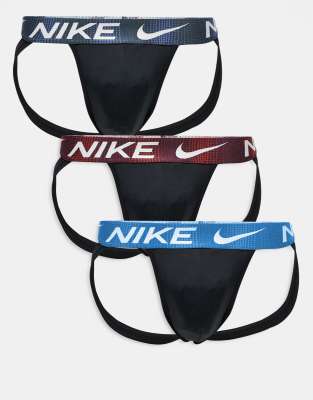 Nike Dri-Fit Essential Microfiber 3 pack jock straps in black with ...