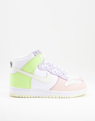 Nike - Dunk High - Hoge sneakers in witte en pastelkleurige ...