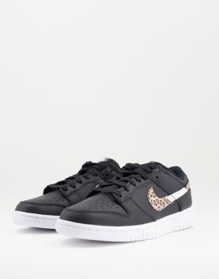 Nike Dunk Low trainers in black with leopard print swoosh - BLACK | ASOS