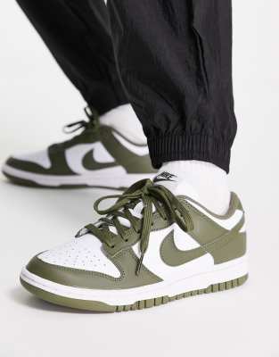 Nike Dunk Low trainers in white and olive | ASOS