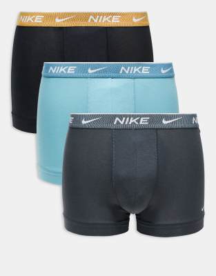 Nike Everyday Cotton Stretch 3 pack trunks in blue/black/grey | ASOS